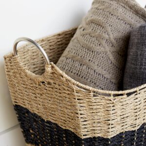 Deco 79 Coastal Seagrass Storage Basket, 21" x 17" x 19", Natural Brown