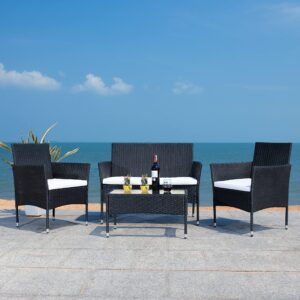 SAFAVIEH PAT7504A Collection Abdul Black and Beige 4-Piece Outdoor Living Patio Set