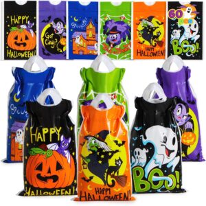 joyin 60 pcs halloween drawstring treat bags, goodie candy trick or treat bags bulk, 6 design goody bags for trick or treating, small plastic snack gifts bags for kids halloween party favors supplies