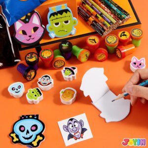 JOYIN 168 Pcs 24 Pack Assorted Halloween Art and Craft Stationery Kids Gift Set Trick or Treat Party Favor Toy Including Halloween Bag, Notepads, Stamps, Pencils, Stickers and Temporary Tattoos