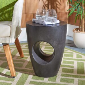 SAFAVIEH Outdoor Aishi Black Modern Concrete Round Accent Table