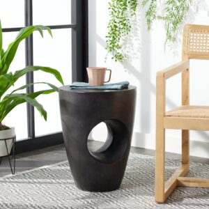 safavieh outdoor aishi black modern concrete round accent table