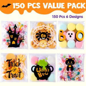 JOYIN 150 PCS Halloween Cellophane Treat Bags, Self Adhesive Clear Cookie and Candy Bags for Kids Trick or Treating, Goodie Gift Ziplock Bags for Halloween Party Favors Supplies