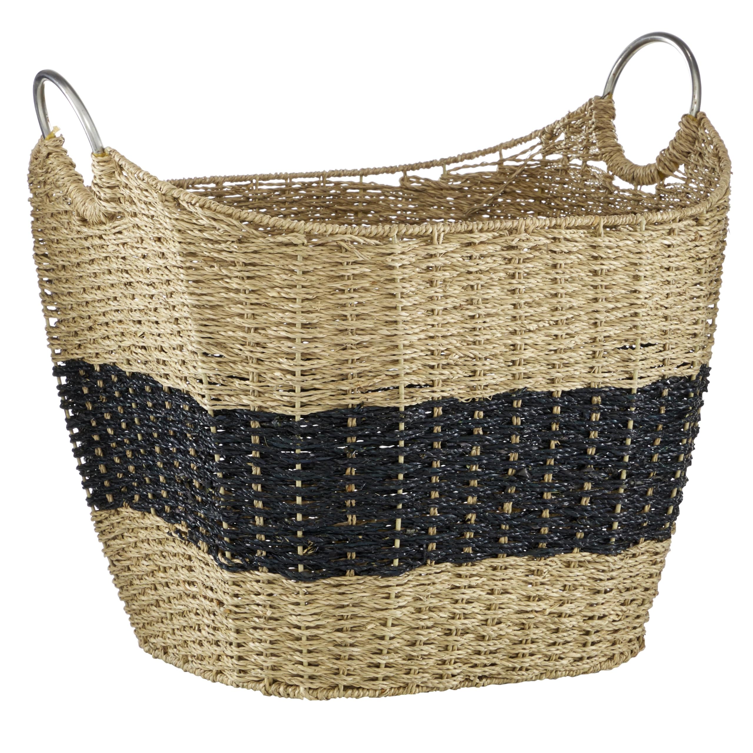 Deco 79 Coastal Seagrass Storage Basket, 21" x 17" x 19", Natural Brown