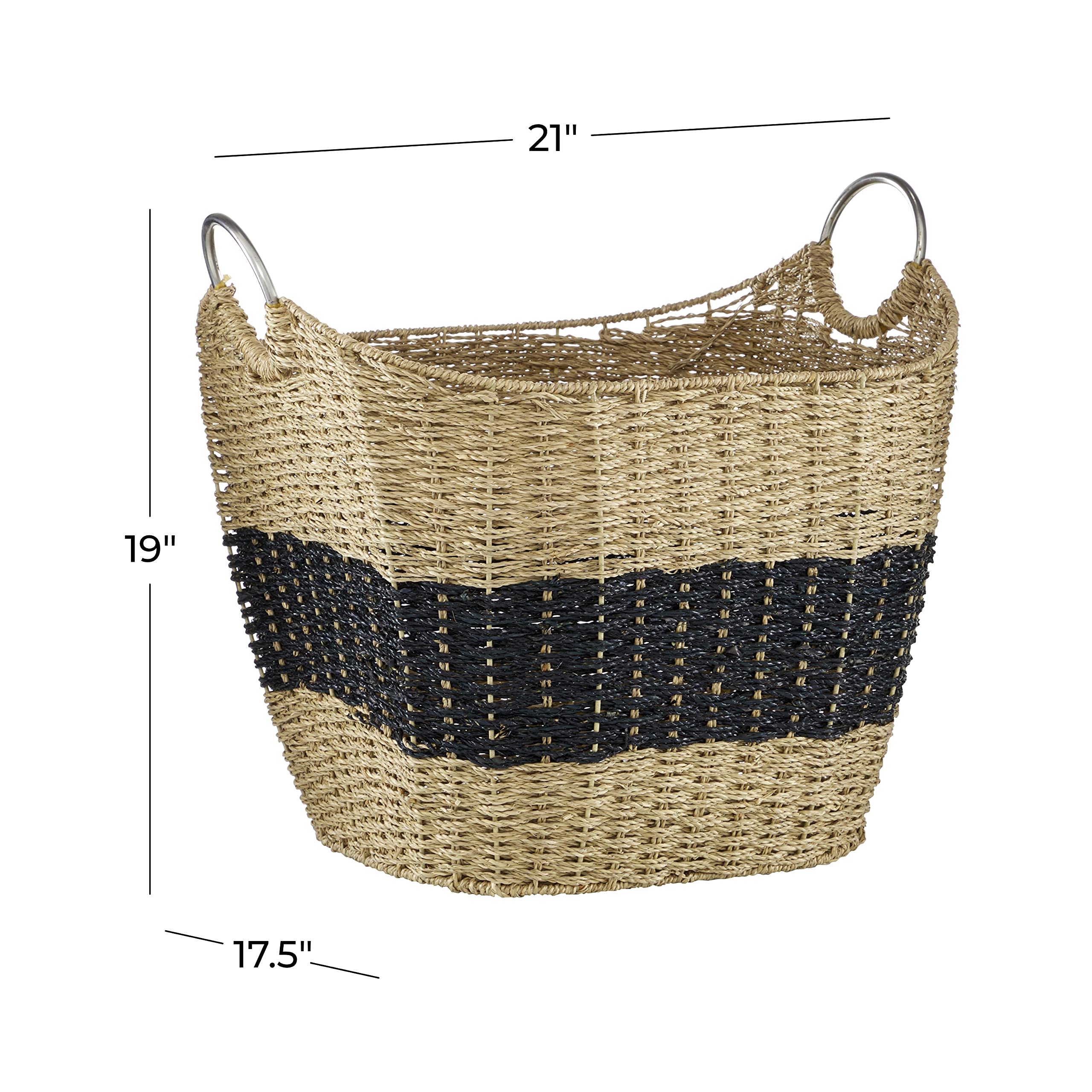 Deco 79 Coastal Seagrass Storage Basket, 21" x 17" x 19", Natural Brown