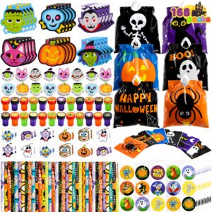 joyin 168 pcs 24 pack assorted halloween art and craft stationery kids gift set trick or treat party favor toy including halloween bag, notepads, stamps, pencils, stickers and temporary tattoos