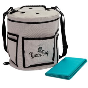 grey yarn bag with dividers for portable knitting kit, crochet bag for accessories and supplies storage (11.8 x 9.8 in)