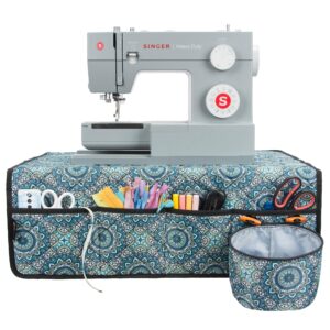 pacmaxi sewing machine pad for table with pockets, water-resistant sewing machine pad organizer, pad organizer for sewing machine accessories, sewing machine mat (floral with beige background)