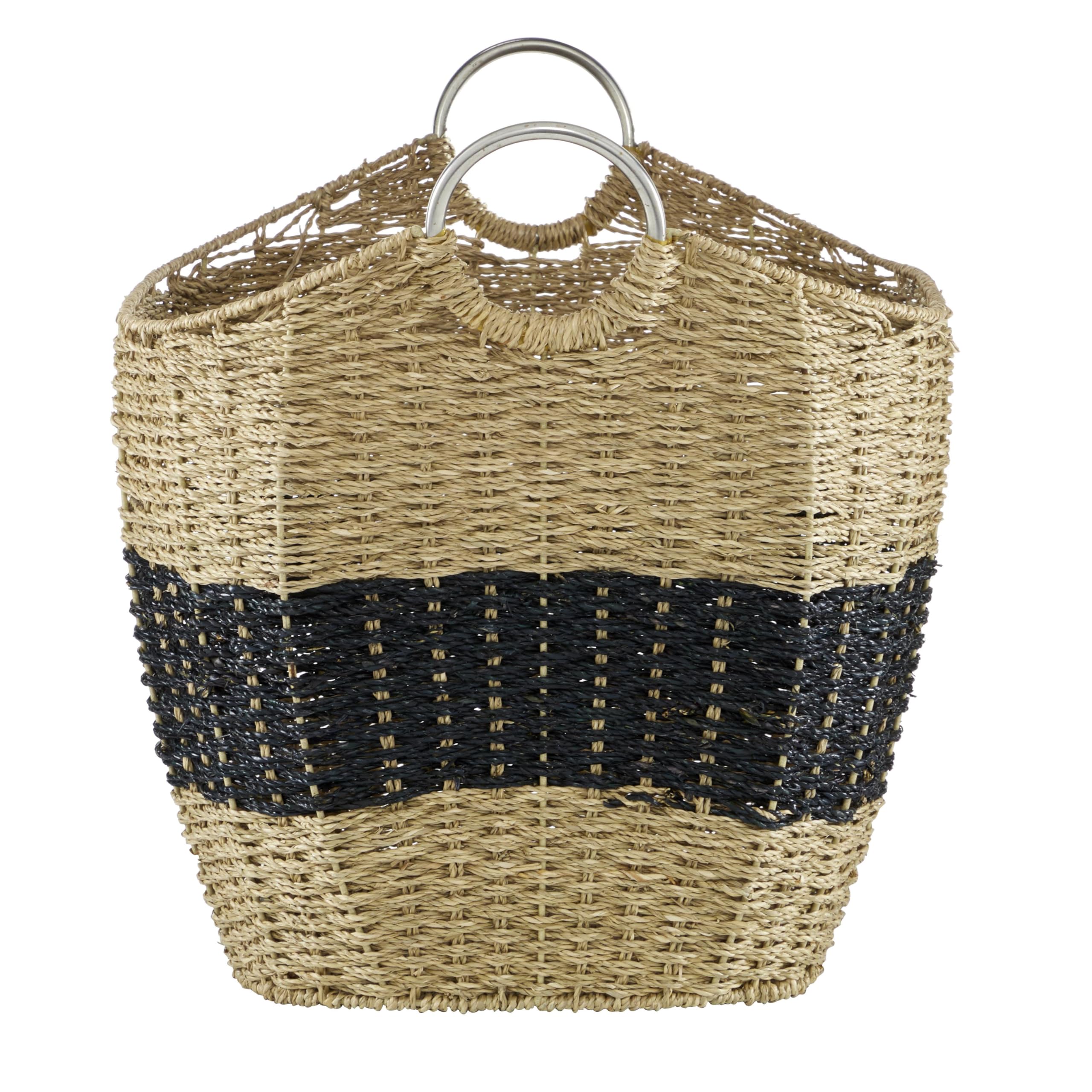 Deco 79 Coastal Seagrass Storage Basket, 21" x 17" x 19", Natural Brown