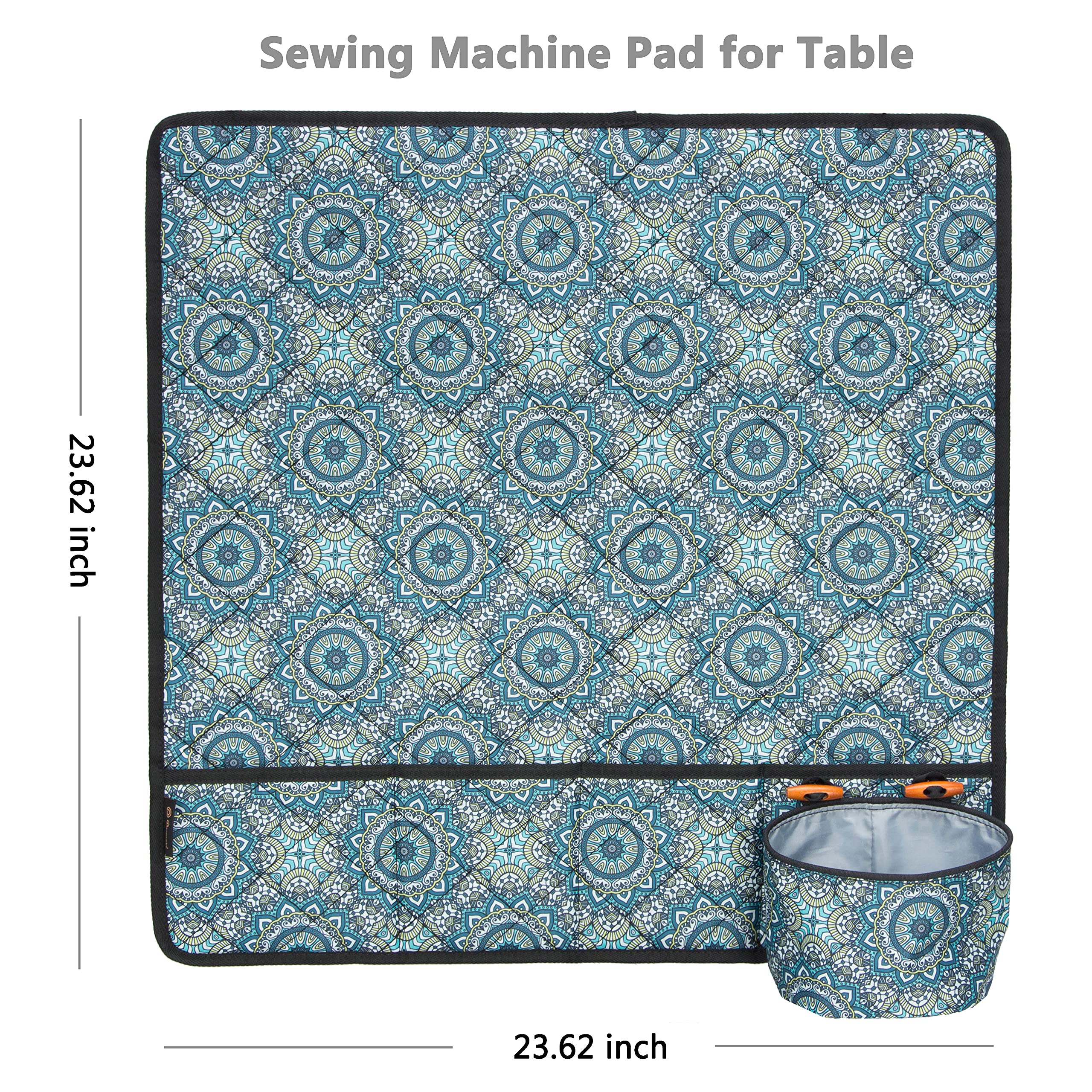 PACMAXI Sewing Machine Pad for Table with Pockets, Water-Resistant Sewing Machine Pad Organizer, Pad Organizer for Sewing Machine Accessories, Sewing Machine Mat (Floral with Beige Background)