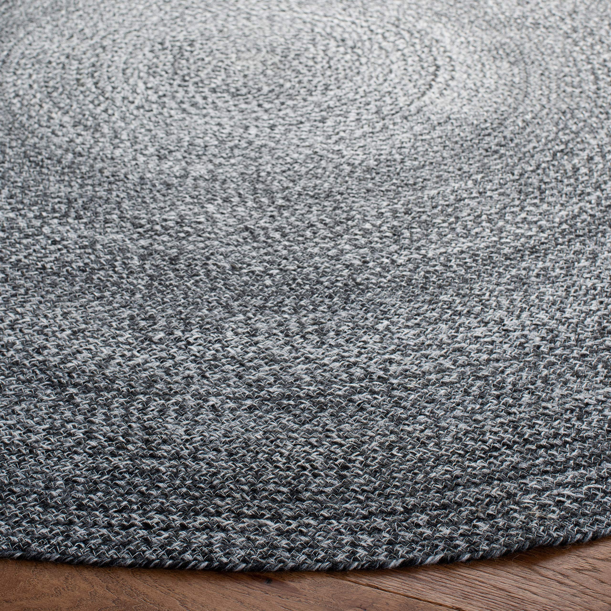 SAFAVIEH Cape Cod Collection Area Rug - 4' Round, Charcoal, Handmade Braided, Ideal for High Traffic Areas in Living Room, Bedroom (CAP224H)