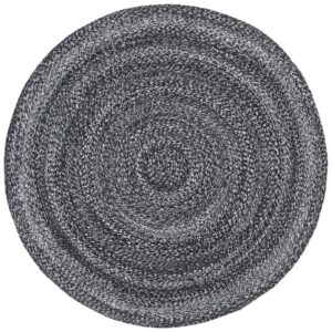 SAFAVIEH Cape Cod Collection Area Rug - 4' Round, Charcoal, Handmade Braided, Ideal for High Traffic Areas in Living Room, Bedroom (CAP224H)