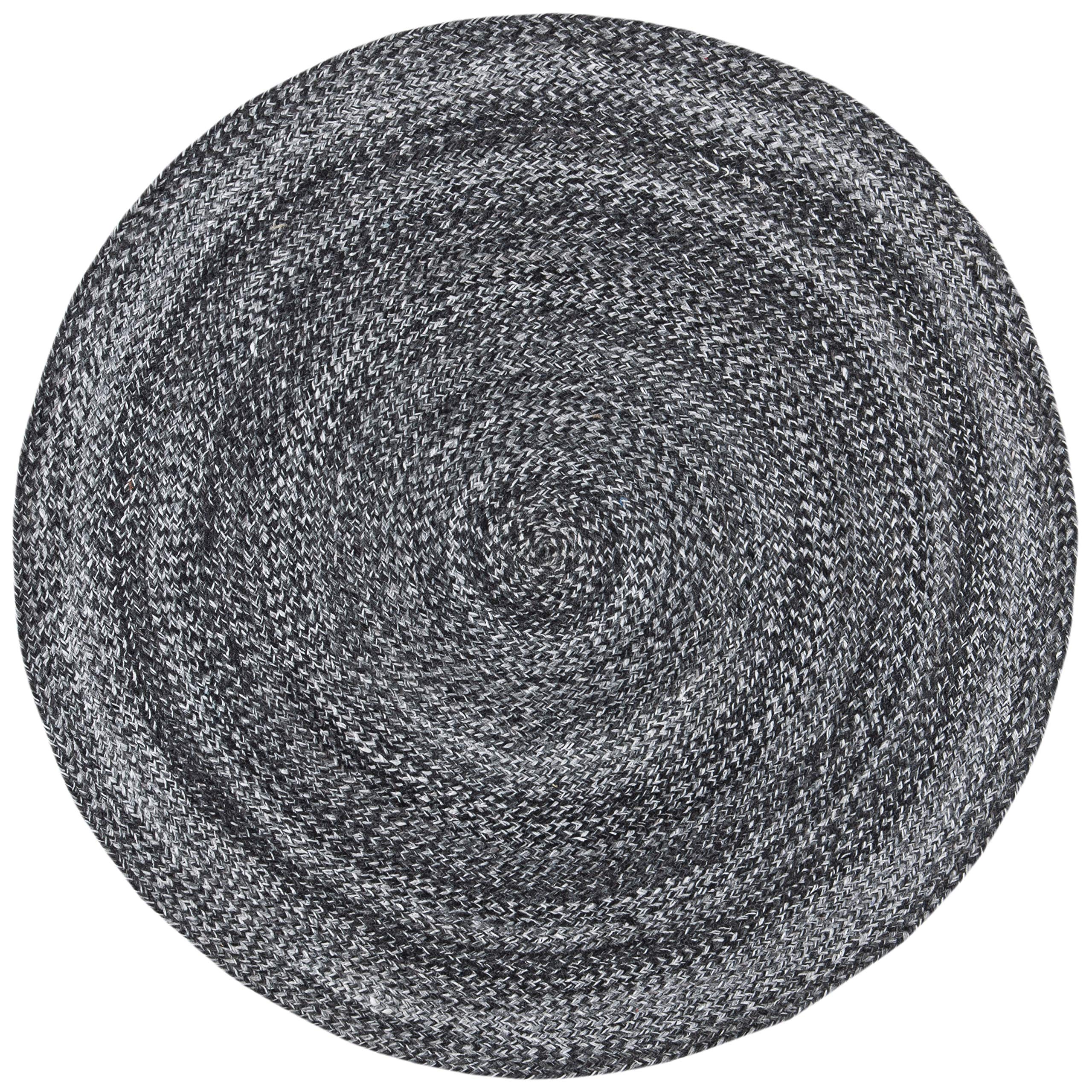 SAFAVIEH Cape Cod Collection Area Rug - 4' Round, Charcoal, Handmade Braided, Ideal for High Traffic Areas in Living Room, Bedroom (CAP224H)