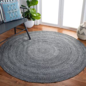 safavieh cape cod collection area rug - 4' round, charcoal, handmade braided, ideal for high traffic areas in living room, bedroom (cap224h)