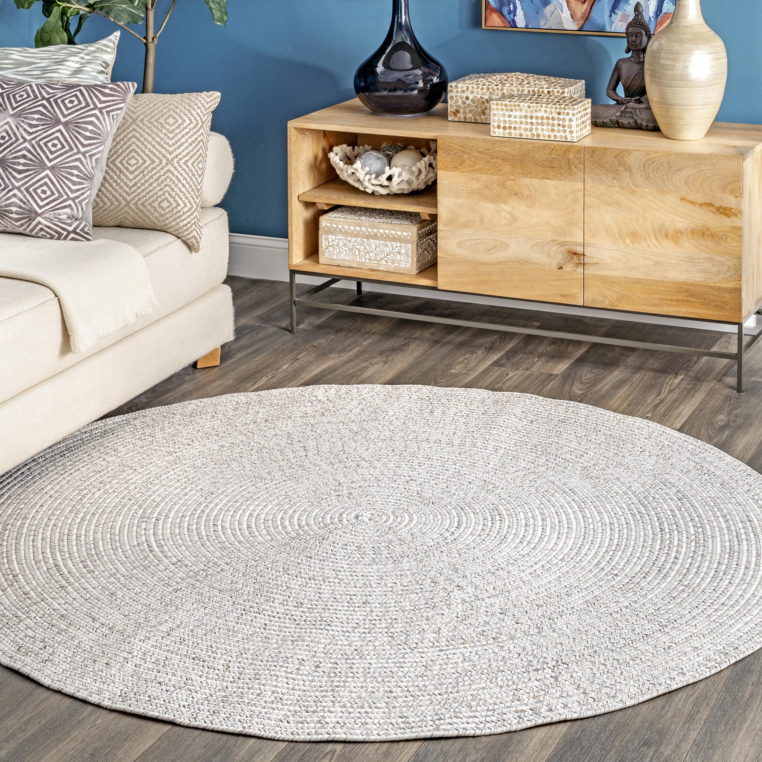 nuLOOM Braided Indoor/Outdoor Area Rug, 5' Round, Wynn Ivory