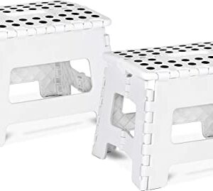 Utopia Home Folding Step Stool - (Pack of 2) Foot Stool with 9 Inch Height - Holds Up to 300 lbs - Lightweight Plastic Foldable Step Stool for Kitchen, Bathroom & Living Room (White)