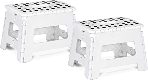 Utopia Home Folding Step Stool - (Pack of 2) Foot Stool with 9 Inch Height - Holds Up to 300 lbs - Lightweight Plastic Foldable Step Stool for Kitchen, Bathroom & Living Room (White)