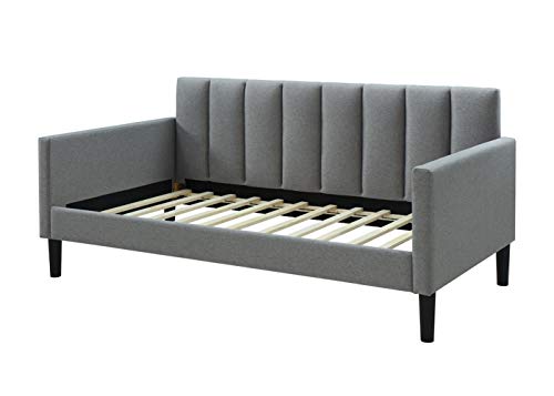 LuXeo Bristol Twin Size Upholstered Panel Daybed in Gray Fabric