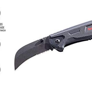 Smith's 51240 EdgeWork-Site Hawk Bill Folding Knife – 2.7” Blade – Stainless Steel w/Stonewash Finish – Frame Lock – Pocket Clip – Textured Handle – Easy Open Pocket Knife