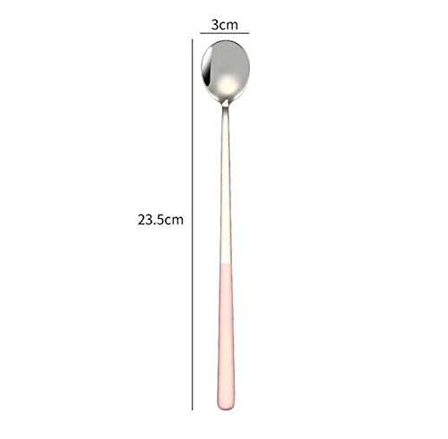 MBBITL 6-Pack Pink Silver 9" Ice Coffee Spoon Iced Teaspoon for Mixing Cocktail Stirring Tea Milkshake Cold Drink Stainless Steel