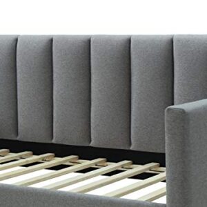 LuXeo Bristol Twin Size Upholstered Panel Daybed in Gray Fabric