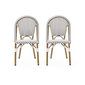 christopher knight home philomena outdoor french bistro chair (set of 2), black + white + bamboo print finish