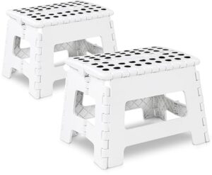 utopia home folding step stool - (pack of 2) foot stool with 9 inch height - holds up to 300 lbs - lightweight plastic foldable step stool for kitchen, bathroom & living room (white)