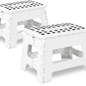 Utopia Home Folding Step Stool - (Pack of 2) Foot Stool with 9 Inch Height - Holds Up to 300 lbs - Lightweight Plastic Foldable Step Stool for Kitchen, Bathroom & Living Room (White)