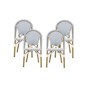 christopher knight home philomena outdoor french bistro chair (set of 4), blue + white + bamboo print finish