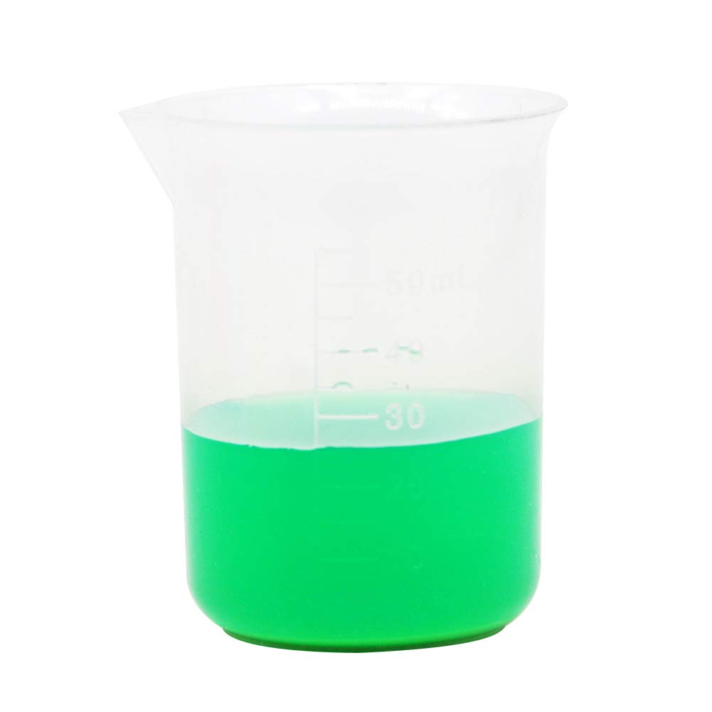 6 Pack 50ml Lab Plastic Graduated Beaker Transparent Measuring Beaker Cup Mixing Cup Liquid Container for Science Lab