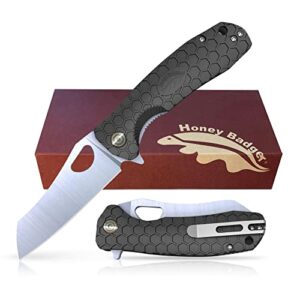 western active honey badger small pocket knife edc wharncleaver folding utility knife 2.75" steel blade for everyday carry, reversible pocket clip - (2.6oz) wharncleaver small black d2 hb1167