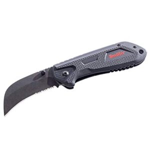 smith's 51240 edgework-site hawk bill folding knife – 2.7” blade – stainless steel w/stonewash finish – frame lock – pocket clip – textured handle – easy open pocket knife