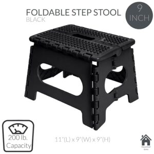 Simplify 9 Inch Ant-Skid Folding Step Stool | Collapsible | 200 Pound Capacity | Durable | Portable | Kitchen | Bathroom | Garage | Black