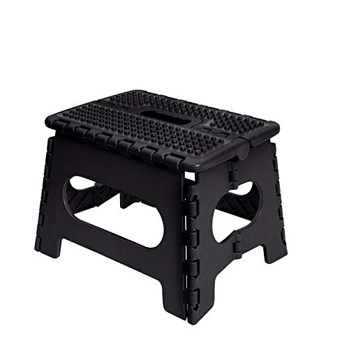 Simplify 9 Inch Ant-Skid Folding Step Stool | Collapsible | 200 Pound Capacity | Durable | Portable | Kitchen | Bathroom | Garage | Black