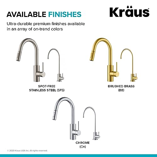 KRAUS Oletto Pull-Down Kitchen Faucet and Purita Water Filter Faucet Combo in Brushed Brass, KPF-2620-FF-100BB