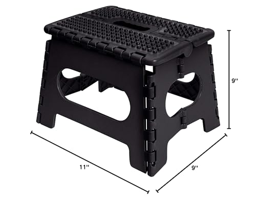 Simplify 9 Inch Ant-Skid Folding Step Stool | Collapsible | 200 Pound Capacity | Durable | Portable | Kitchen | Bathroom | Garage | Black