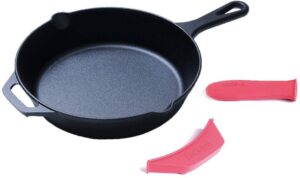 homevss cast iron， pre seasoned skillet with silicone handle (12 inch)