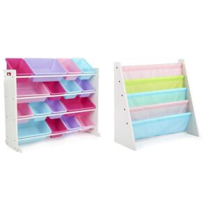 humble crew toy organizer (16 bins) and book rack storage bookshelf (pastel collection)