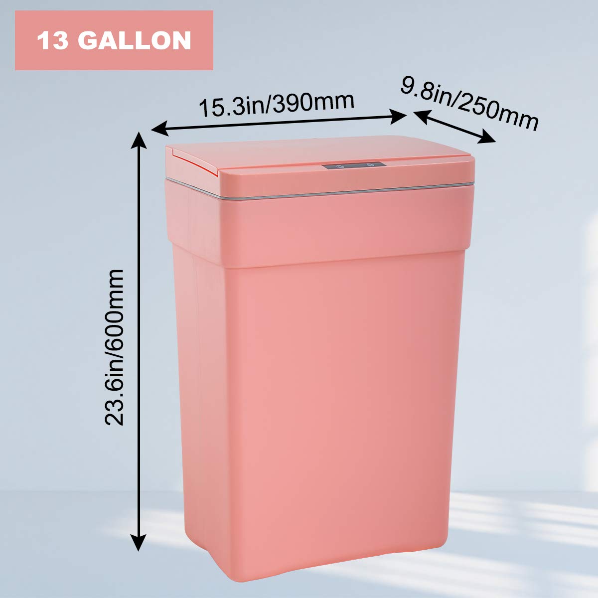 TTY Store 13 Gallon 50L Touchless Automatic Trash Can with Lid, Pink, Polypropylene