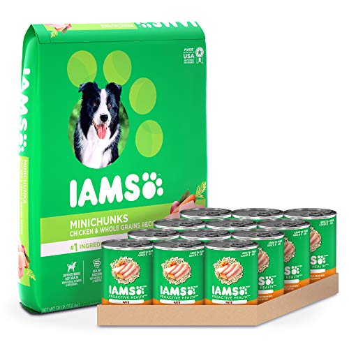 IAMS Proactive Health Adult Minichunks Dry Dog Food and Classic Pate Wet Dog Food Cans, Chicken Recipes