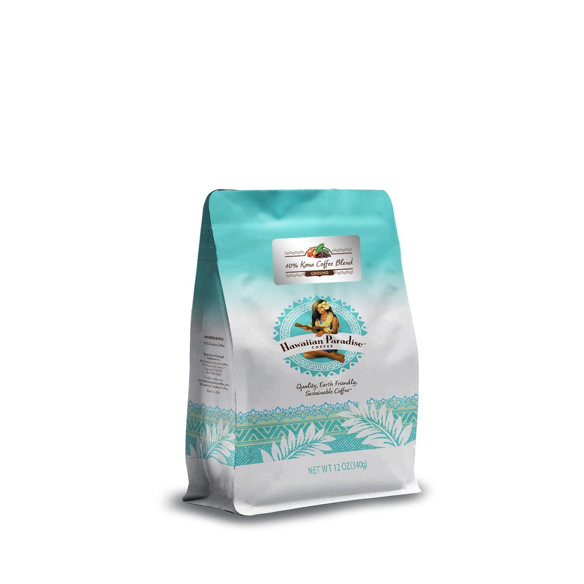 Hawaiian Paradise Coffee 10% Kona Coffee Blend Ground 12oz. Bag - Premium Rich Flavored Roast Bold Signature Brewed – 100% Arabica Gourmet Finest Beans