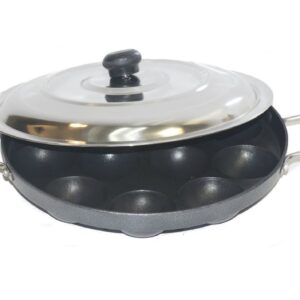 G&D 12 Pit Appam Maker Stainless Steel Lid Paniyaram Pan Appam Patra Paniyarakkal Tawa Nonstick Appam Baking Tray Takoyaki Pan Aebleskiver / Ebelskiver Pan