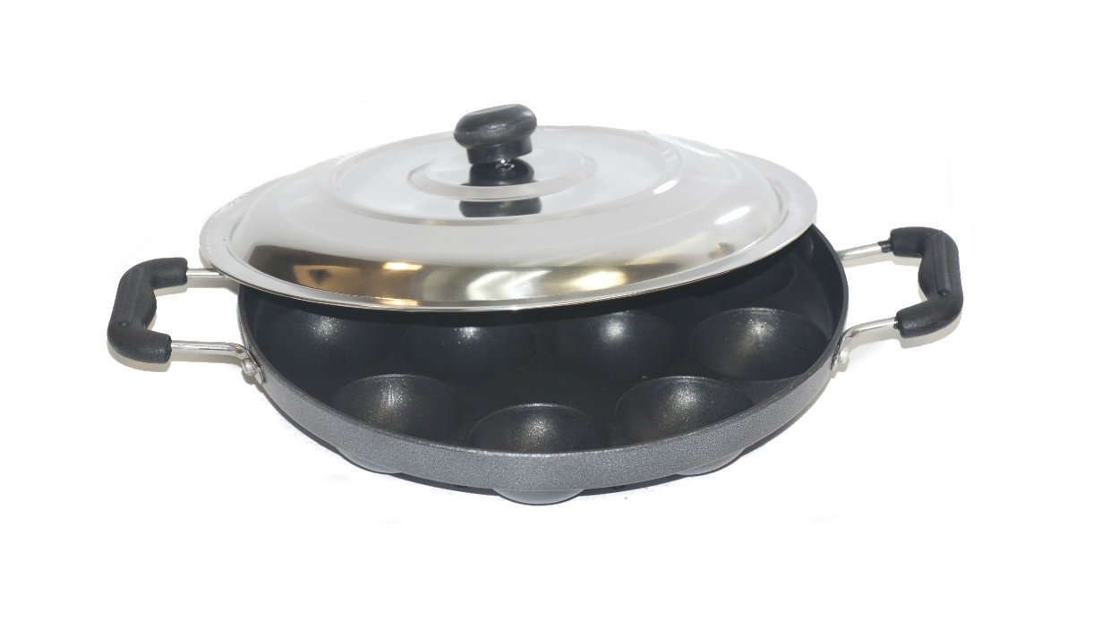 G&D 12 Pit Appam Maker Stainless Steel Lid Paniyaram Pan Appam Patra Paniyarakkal Tawa Nonstick Appam Baking Tray Takoyaki Pan Aebleskiver / Ebelskiver Pan