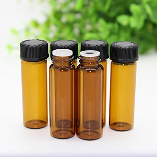 24PCS Empty Mini Amber Glass Essential Oil Bottles with Black Screw Cap and Orifice Reducer Sample Trial Packing Perfumes Lab Chemicals Cosmetic Containers Makeup Vials Travel Set(5ML/0.17OZ)