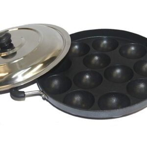 G&D 12 Pit Appam Maker Stainless Steel Lid Paniyaram Pan Appam Patra Paniyarakkal Tawa Nonstick Appam Baking Tray Takoyaki Pan Aebleskiver / Ebelskiver Pan