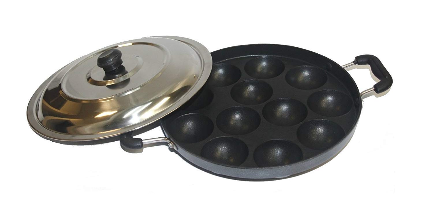 G&D 12 Pit Appam Maker Stainless Steel Lid Paniyaram Pan Appam Patra Paniyarakkal Tawa Nonstick Appam Baking Tray Takoyaki Pan Aebleskiver / Ebelskiver Pan