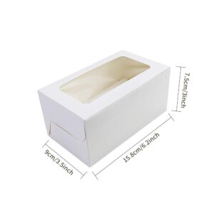 PRALB 50Pack White Paper Cupcake Boxes with Pvc Window and Two Treat Holder, Pastry and Cookie Box,Cupcake Containers Bakery Cake Box,Auto-Popup Cupcake Carriers Bakery Cake Box(6.3x3.5x3inch)