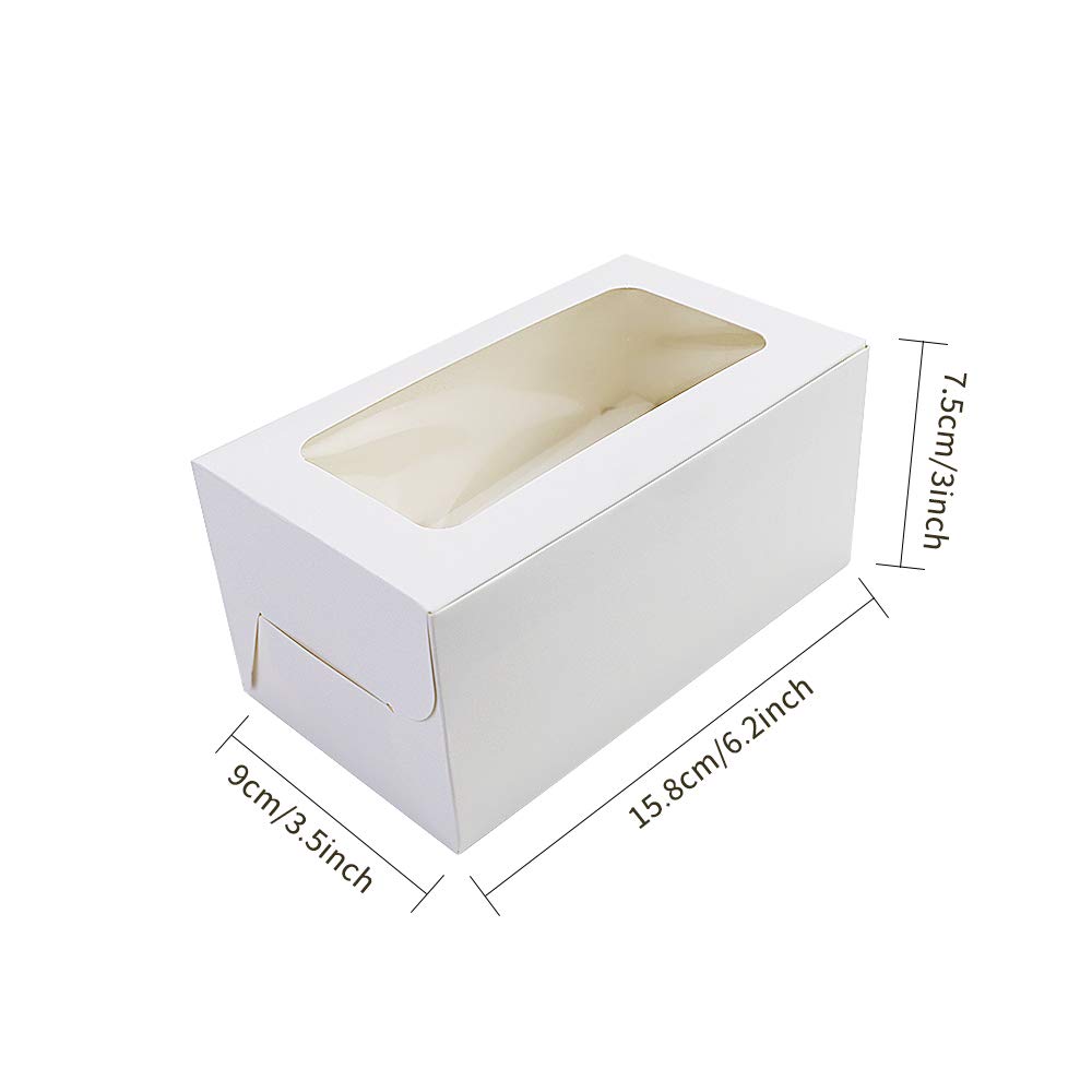 PRALB 50Pack White Paper Cupcake Boxes with Pvc Window and Two Treat Holder, Pastry and Cookie Box,Cupcake Containers Bakery Cake Box,Auto-Popup Cupcake Carriers Bakery Cake Box(6.3x3.5x3inch)