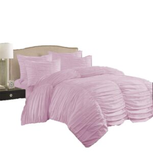 beddecor 5 piece ruched pattern duvet set with zipper & corner ties 100% egyptian cotton 500 thread count premium hotel quality decorative bedding(oversized king, pink)