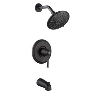 pop sanitaryware shower faucet set with tub spout oil-rubbed bronze, tub and shower trim kit with 6 inch shower head, bathroom single handle tub and shower system, rough-in valve included